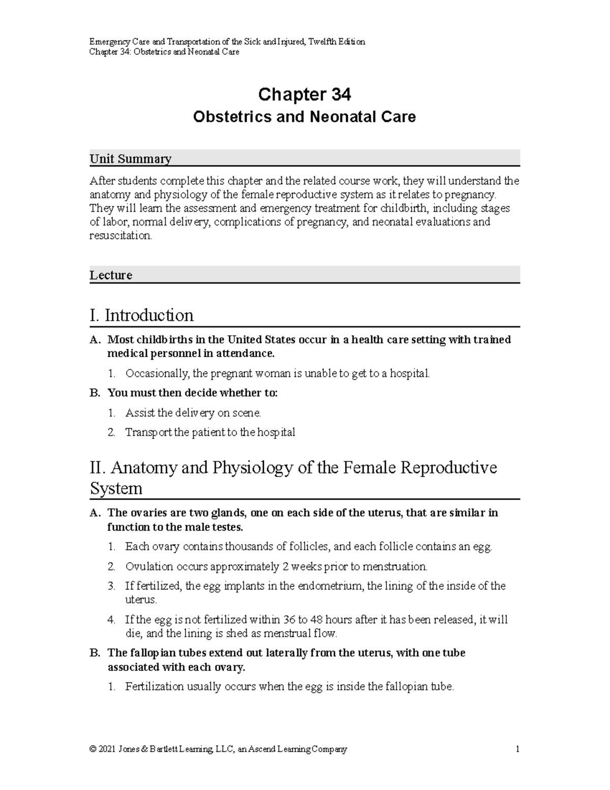 LOUT Ch. 34 - Lecture outline for chapter 34 of textbook. OB unit - Chapter 34: Obstetrics and ...