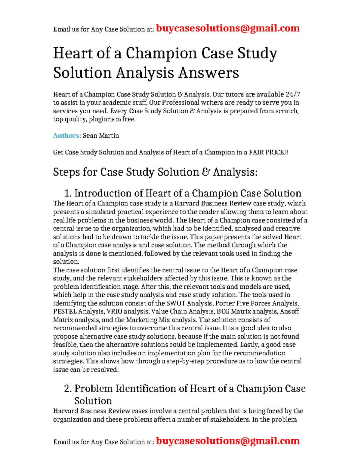 Heart of a Champion Case Study Solution Analysis - Heart of a Champion ...