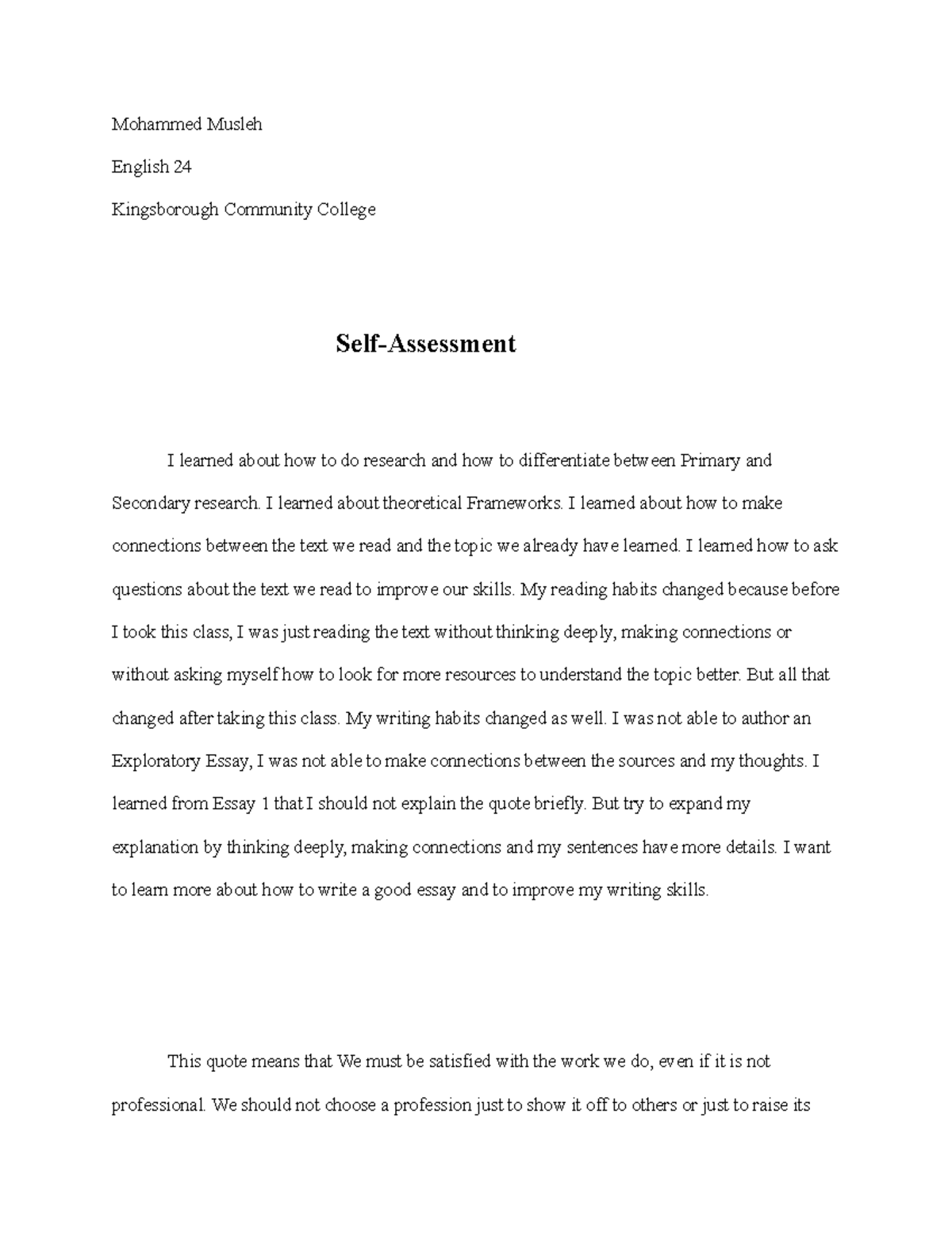 Mid-term : Self-assessment sample - Mohammed Musleh English 24 ...