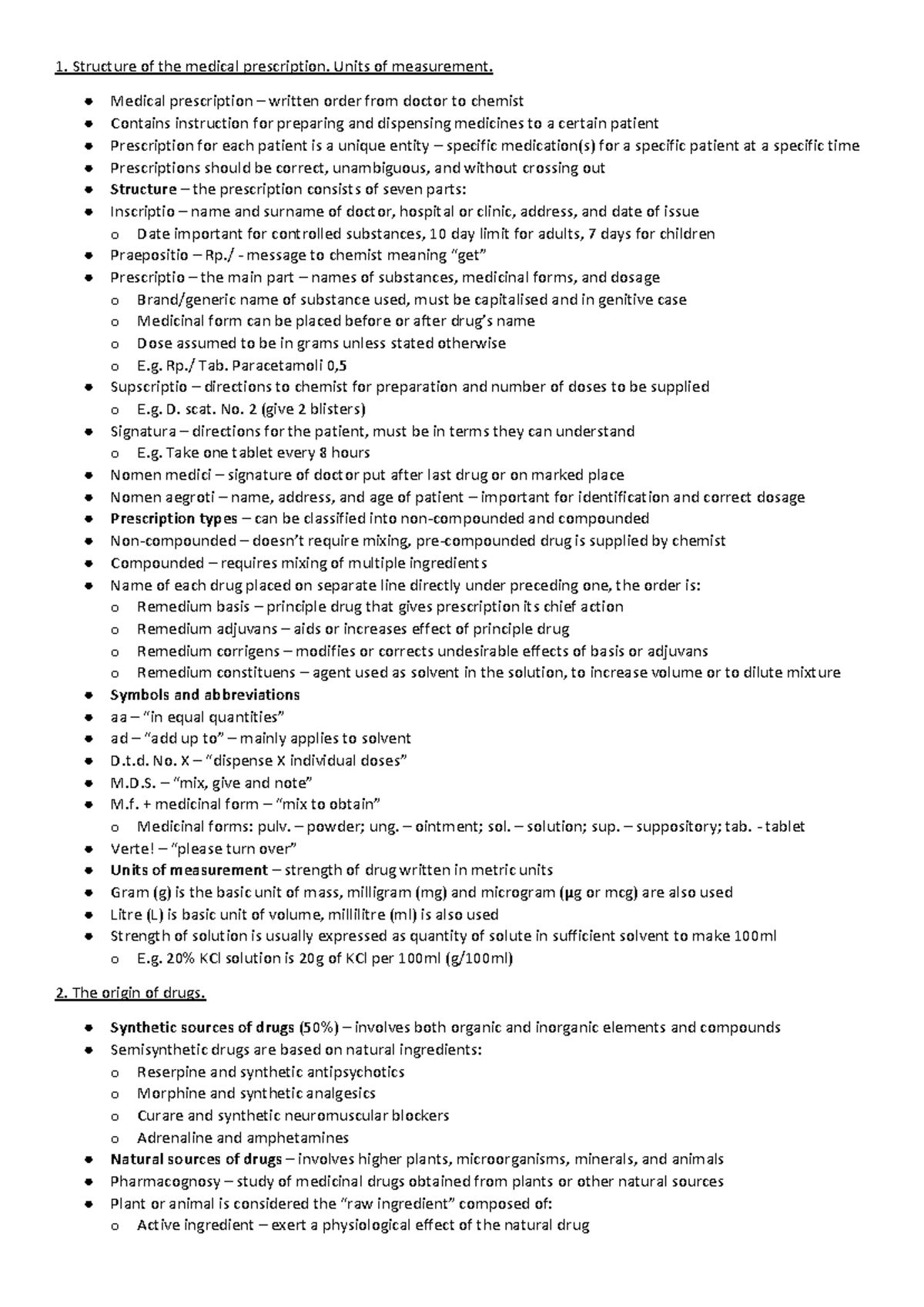 Pharmacology - idk - Structure of the medical prescription. Units of ...