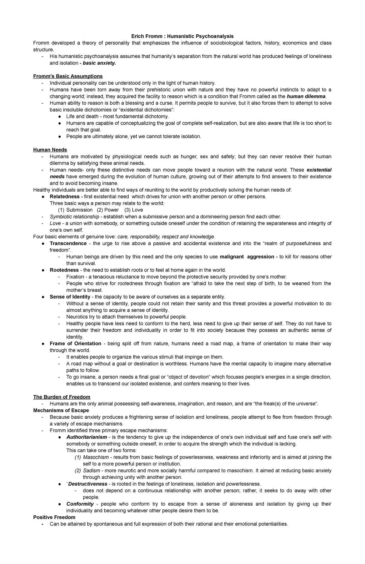Erich Fromm Humanistic Psychoanalysis - Erich Fromm : Humanistic ...