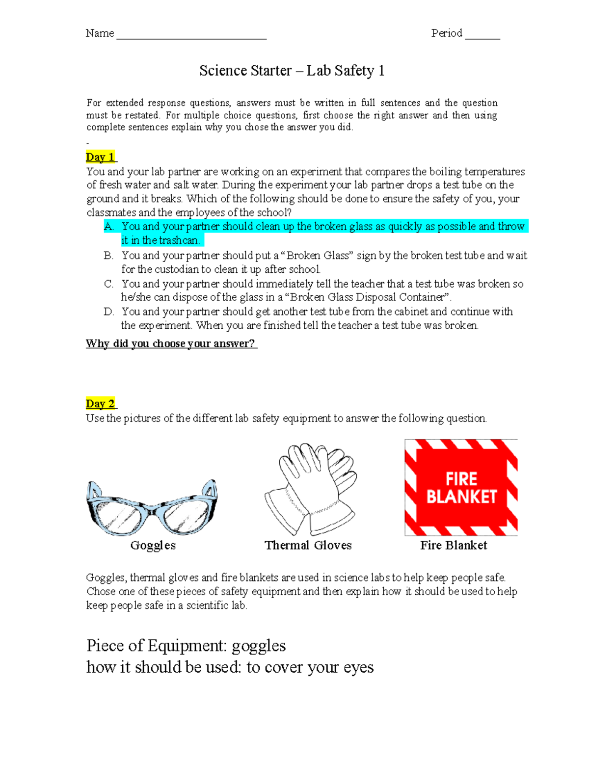 3 Lab Safety 1 w - open - Name __________________________ Period ...