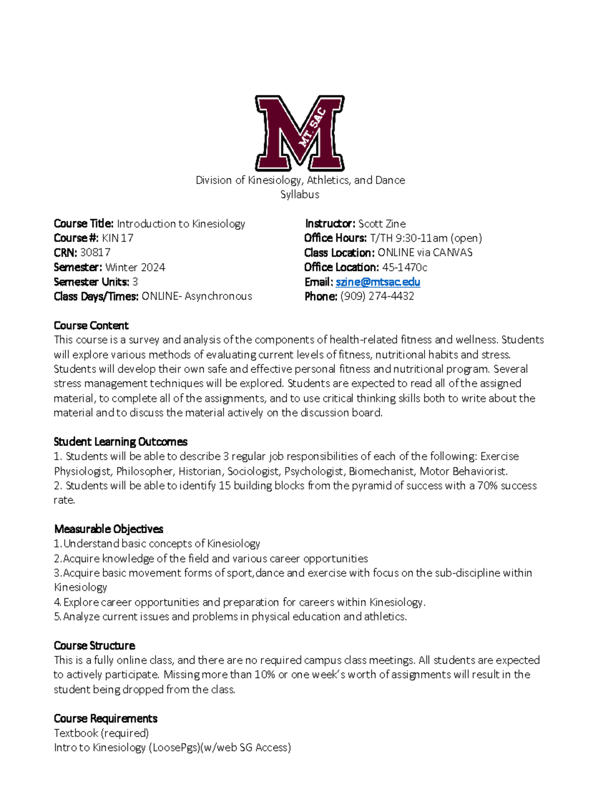 KIN+17 syllabus Zine Winter 24 30817 - Division of Kinesiology ...