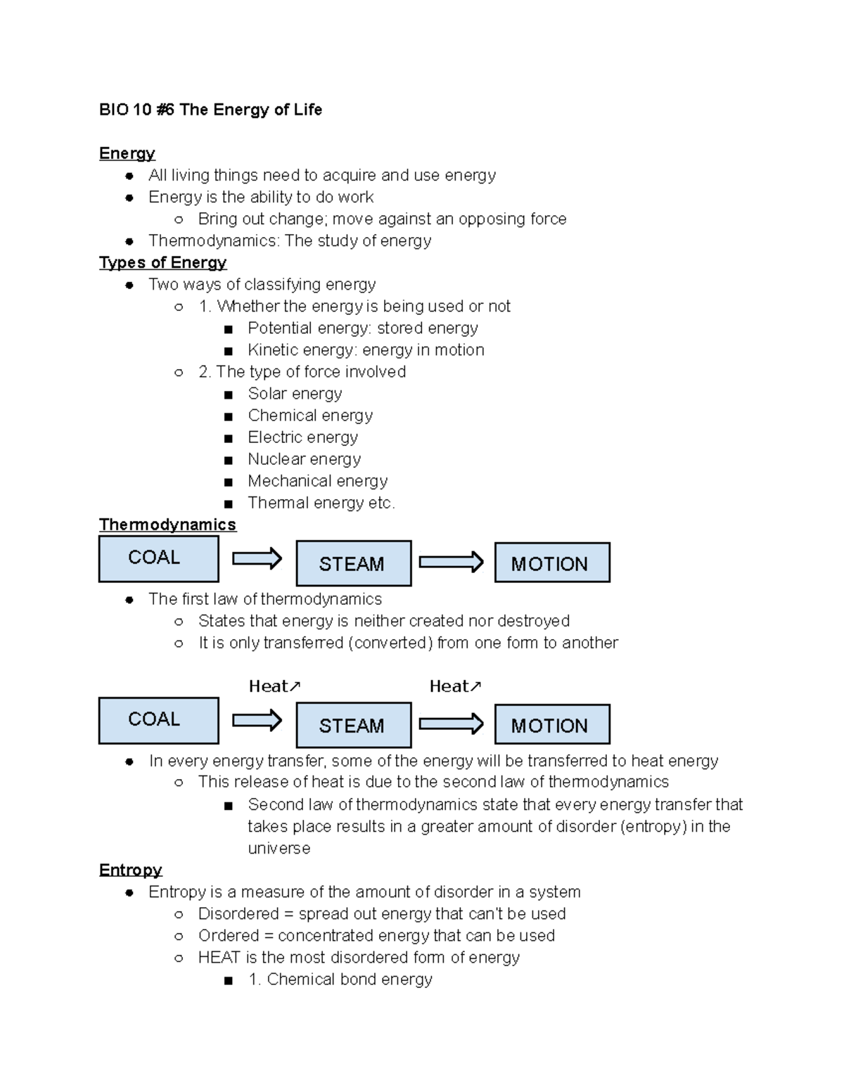 Bio 10 energy of life - BIO 10 #6 The Energy of Life Energy All living ...