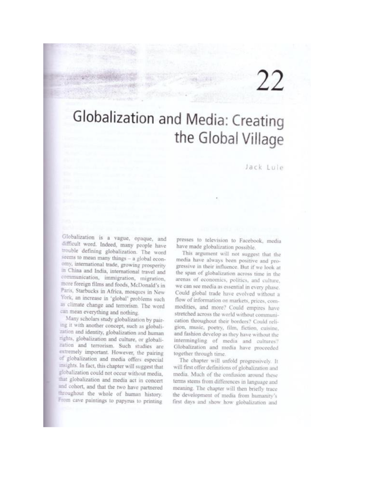 TCW Global Media Culture Handout - 22 Globalization and Media: Creating ...