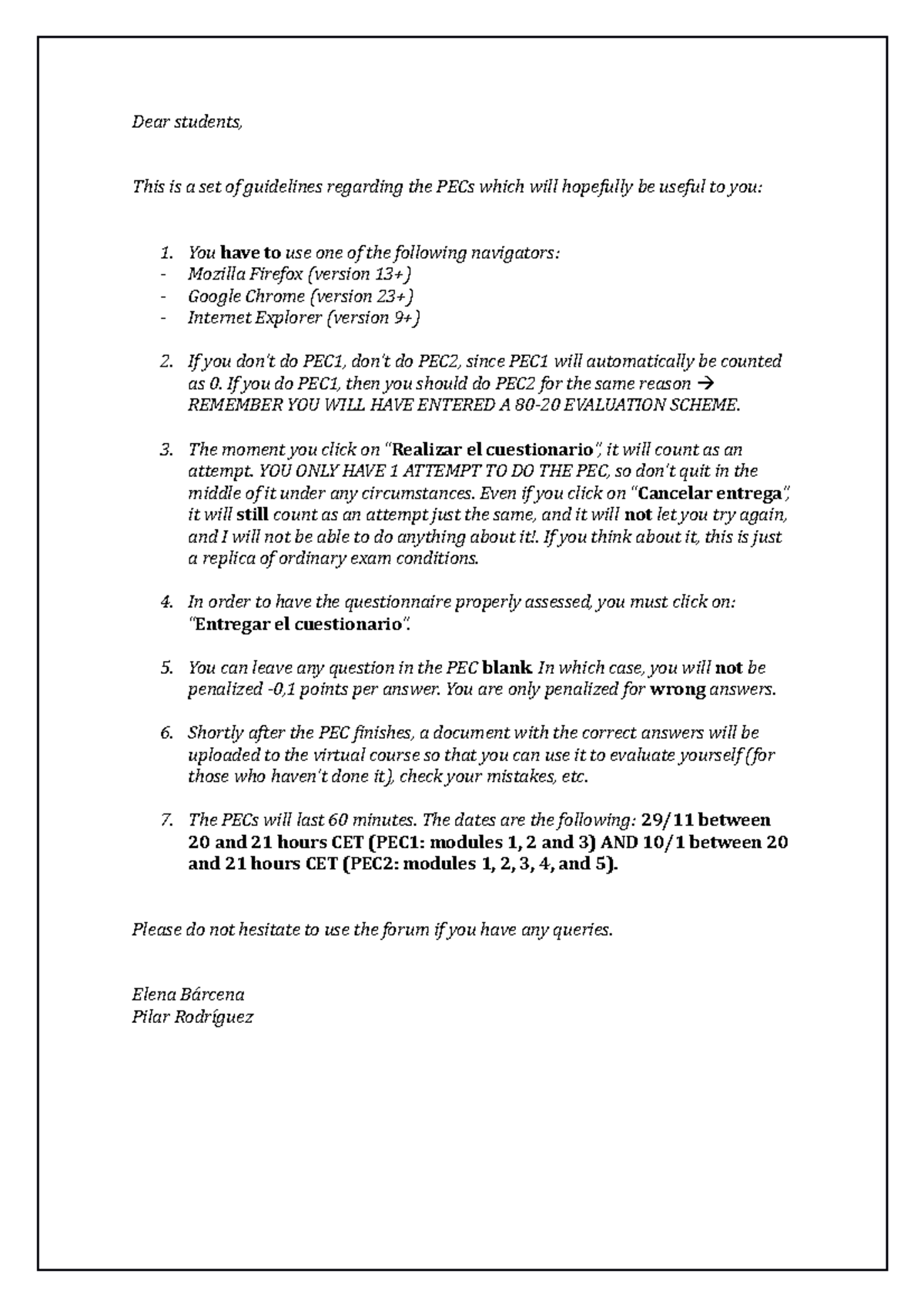 On PECs 20 21 - pec - Dear students, This is a set of guidelines ...
