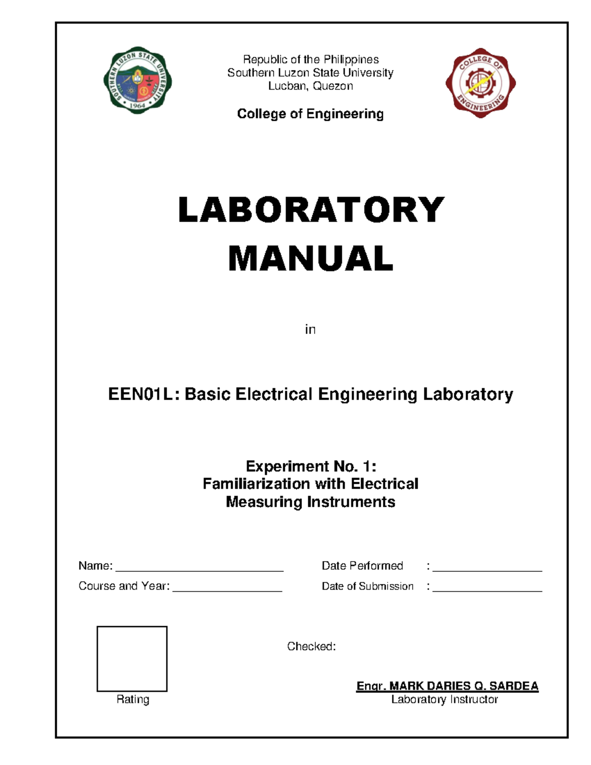 Experiment No. 1 - Very helpful - Republic of the Philippines Southern ...