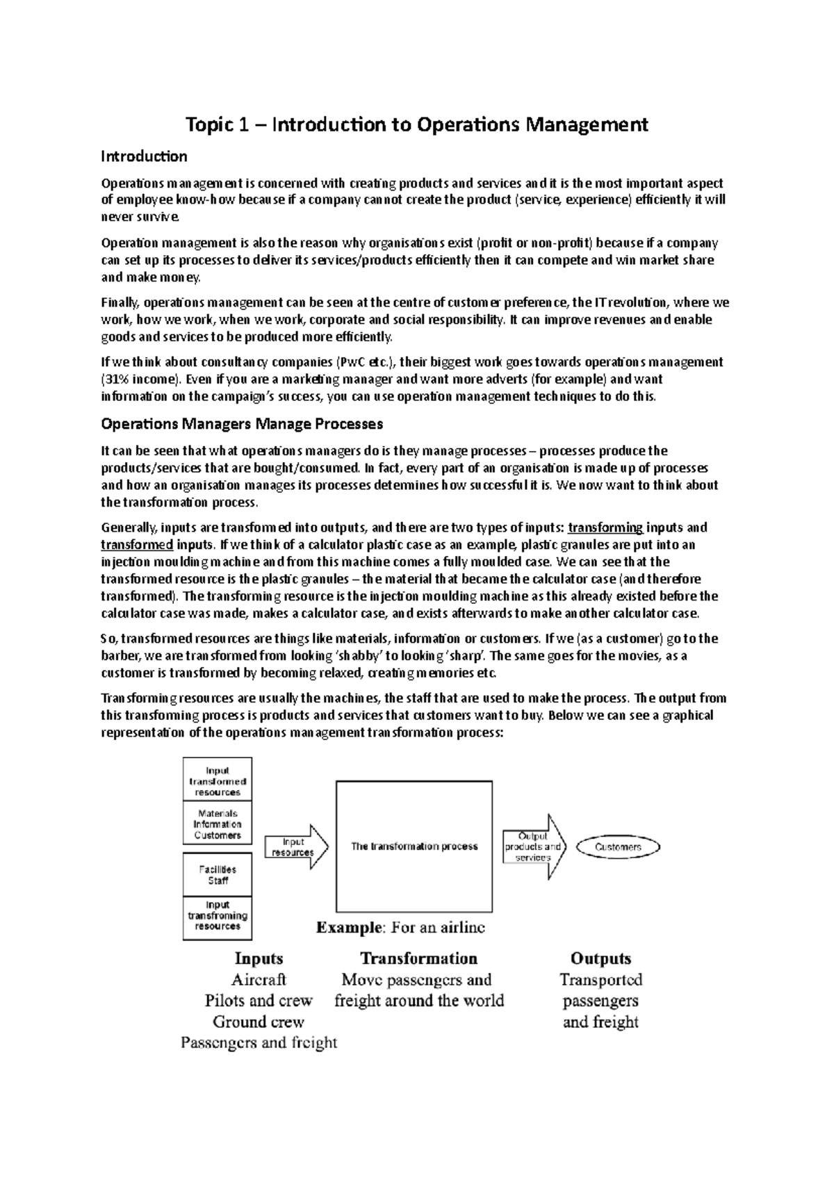 Topic 1 OM - Introduction to operations management. - Topic 1 ...