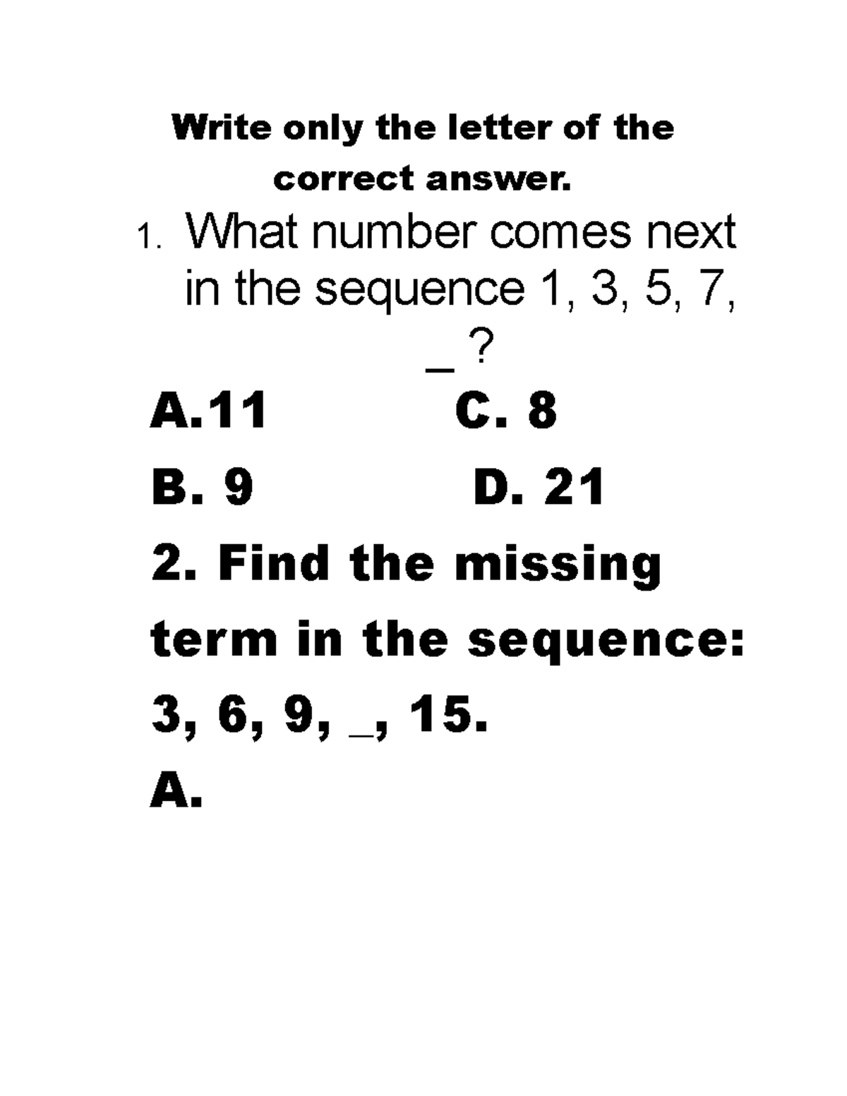 Write only the letter of the correct answer - Management Information ...
