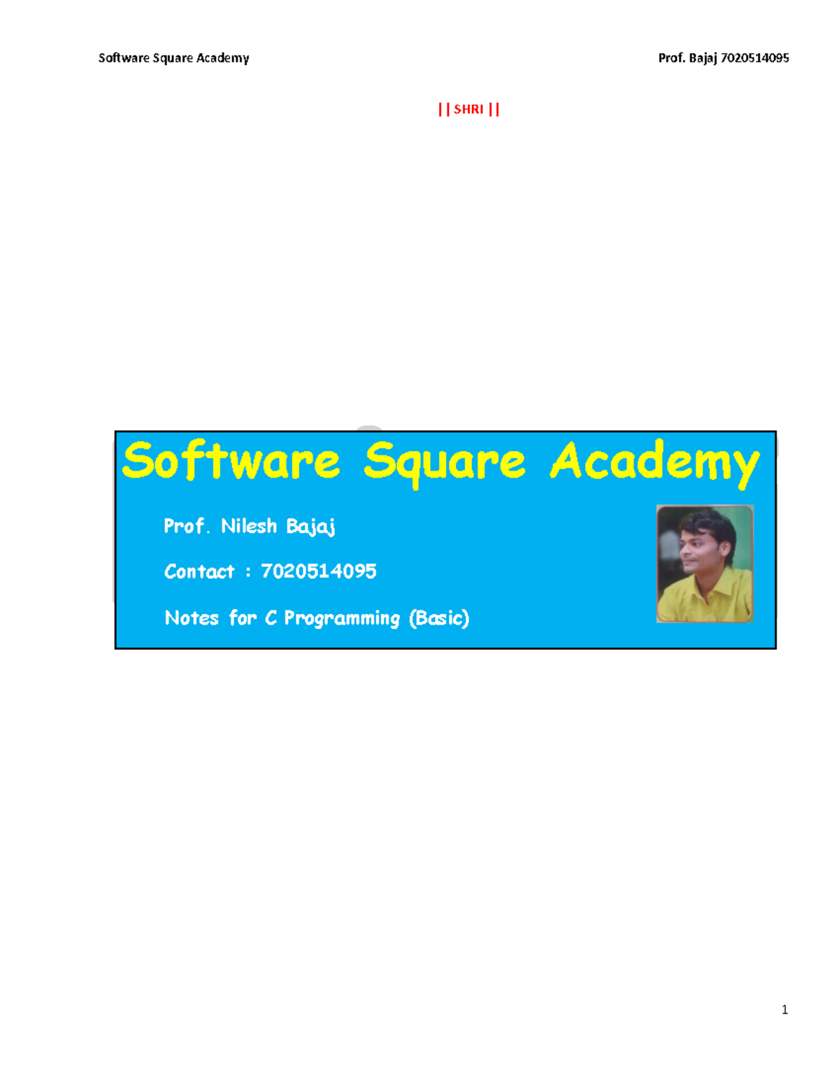 Basic C Programming Copy Converted Shri Software Square Academy Prof Nilesh Bajaj 