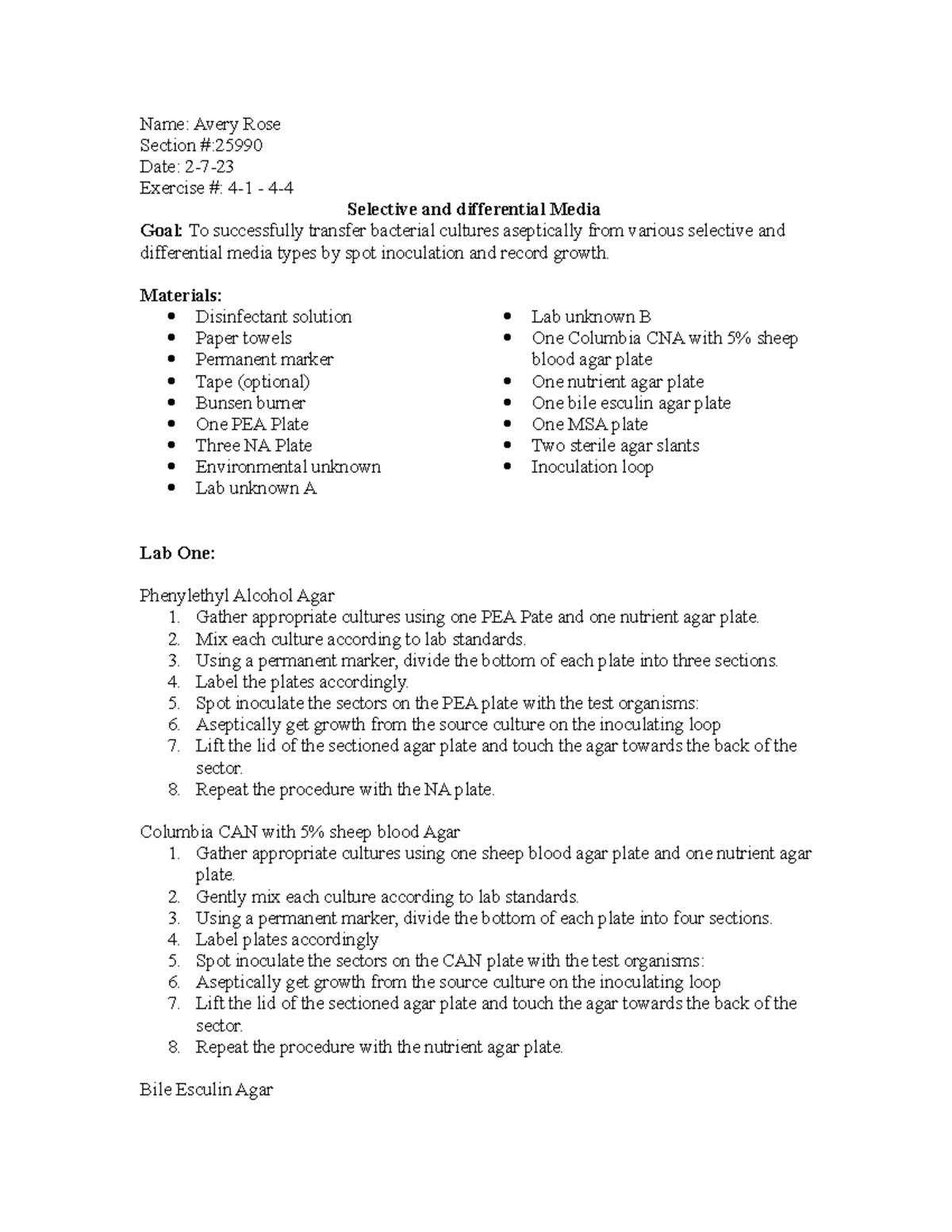 Pre-Lab 4-1 - 4-4 - pre lab - Name: Avery Rose Section #: Date: 2-7- Exercise #: 4-1 - 4 ...