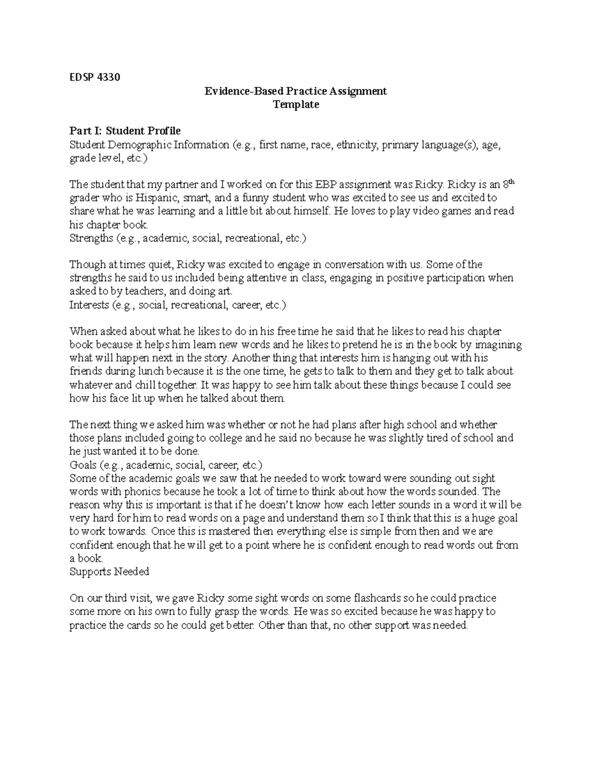 EDSP 4330 - I hope this helps - EDSP 4330 Evidence-Based Practice ...