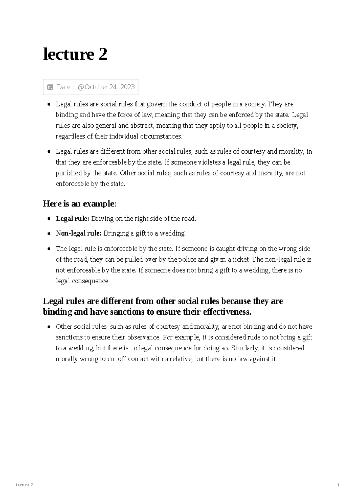 Lecture 2 business law - Good - lecture 2 1 lecture 2 Date Legal rules are social rules that ...