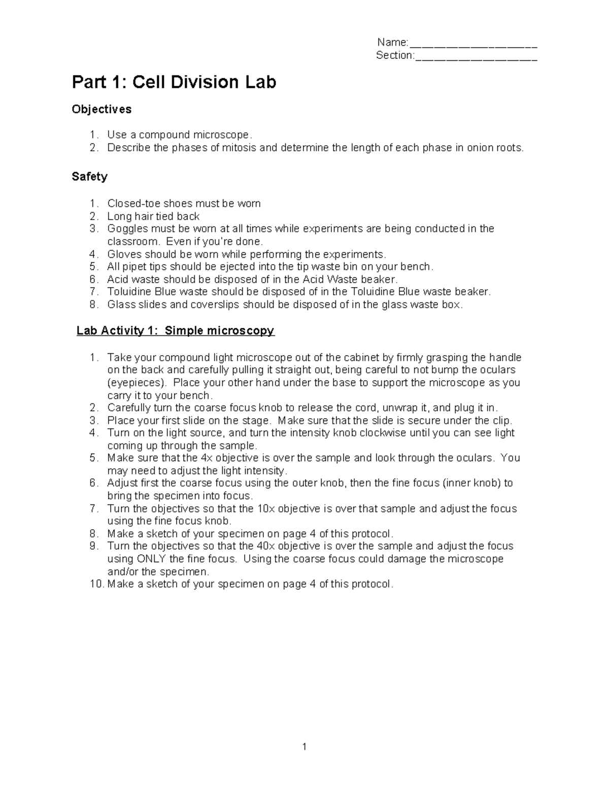 Cell divsion turnitin docx - Section:____________________ Part 1: Cell ...