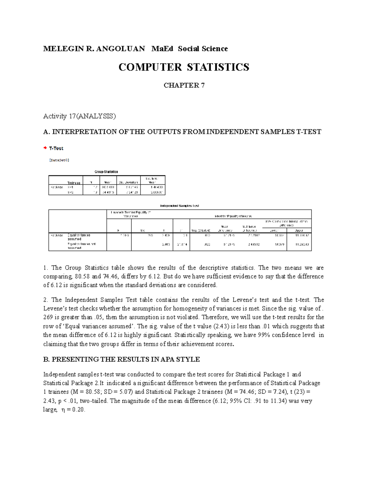 Comparing Groups- Melegin R. Angoluan - MELEGIN R. ANGOLUAN MaEd Social ...