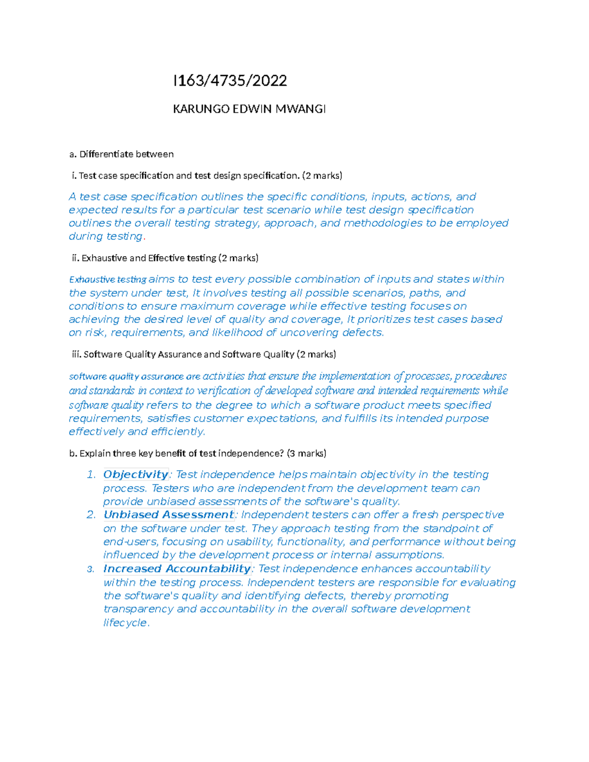 SCO 203 CAT 2 - cat - I163/4735/ KARUNGO EDWIN MWANGI a. Differentiate ...