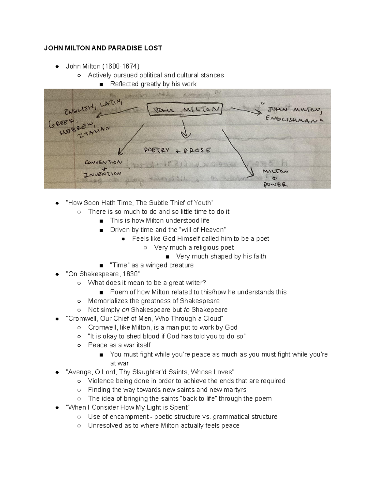 ENG 241 Notes 13 - JOHN Milton AND Paradise LOST - JOHN MILTON AND ...