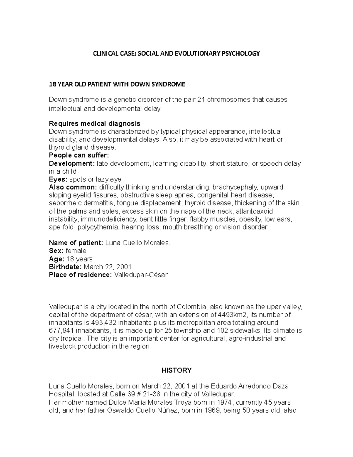 DOWN Syndrome 1-4 - CLINICAL CASE: SOCIAL AND EVOLUTIONARY PSYCHOLOGY ...