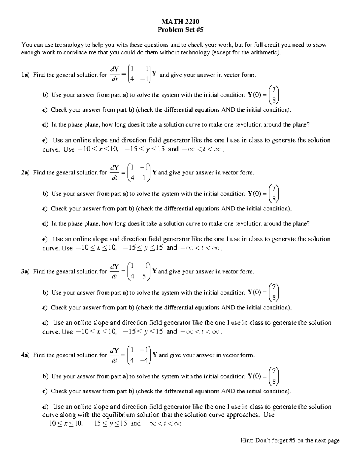 MATH2210 PS 5 - Laplace Transforms - MATH 2210 Problem Set You can use technology to help you ...