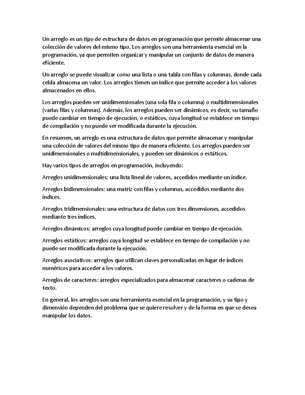 Arreglo - Tarea completa - Un arreglo es un tipo de estructura de datos ...