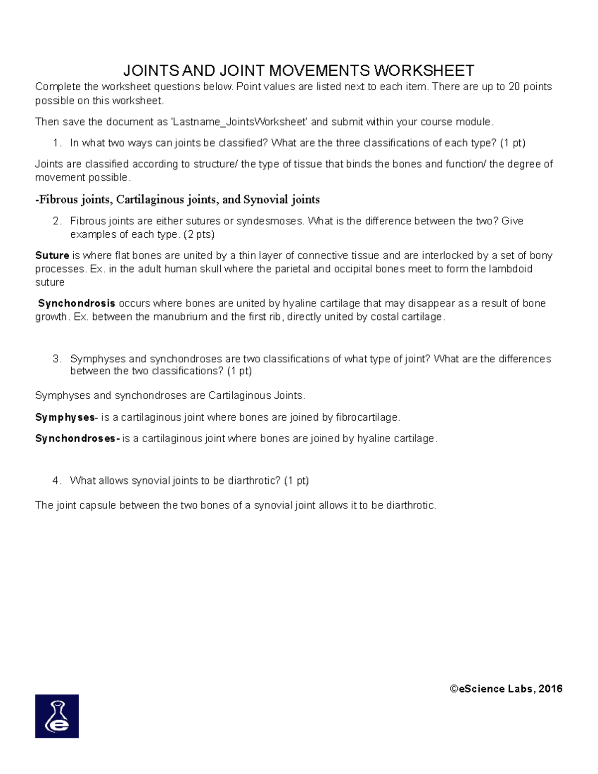 Joints Worksheet - APHY101 - Ivy Tech - Studocu