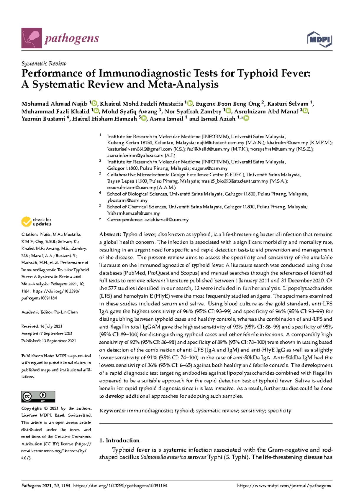 2. pathogens-10-01184-v2 - pathogens Systematic Review Performance of ...