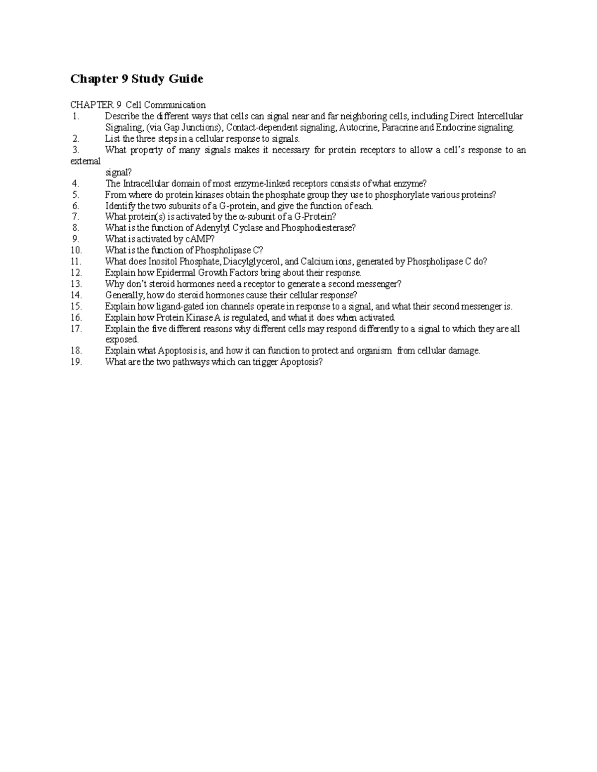 Chapter 9 Study Guide - Chapter 9 Study Guide CHAPTER 9 Cell ...