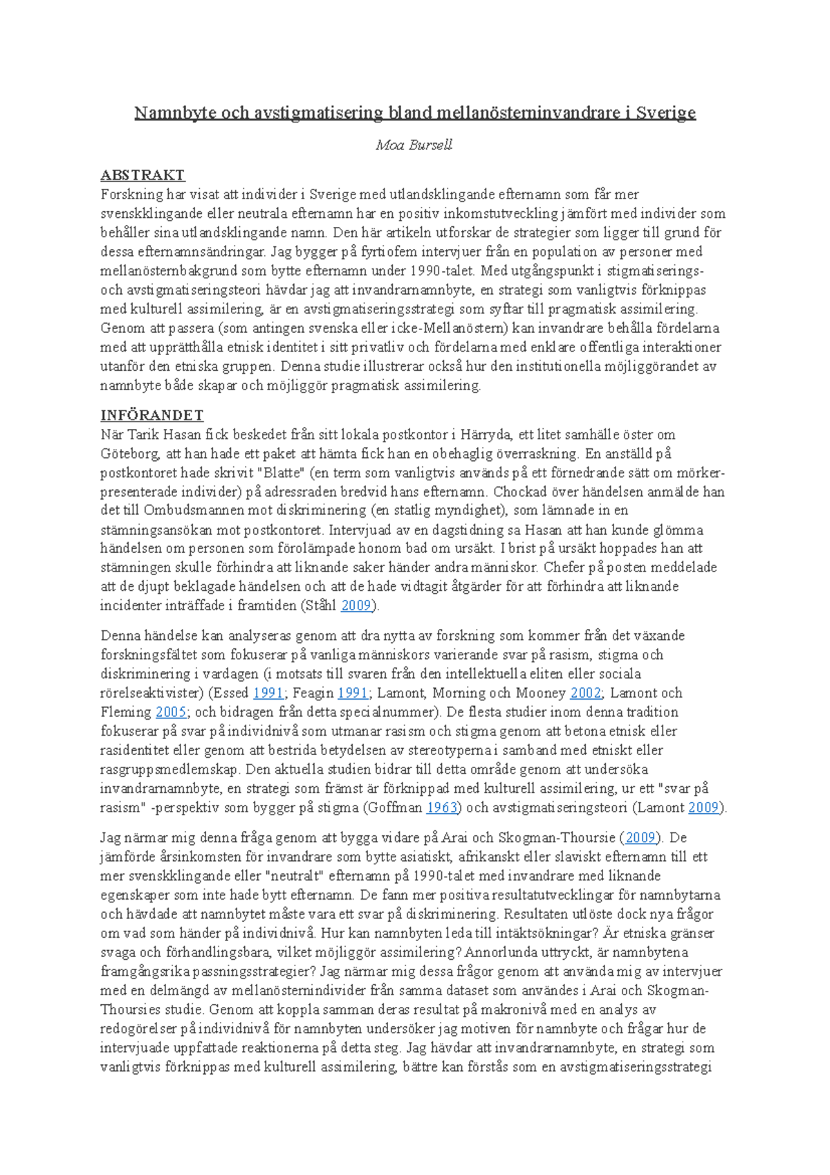 Namnbyte och avstigmatisering bland mellanösterinvandrare i Sverige ...