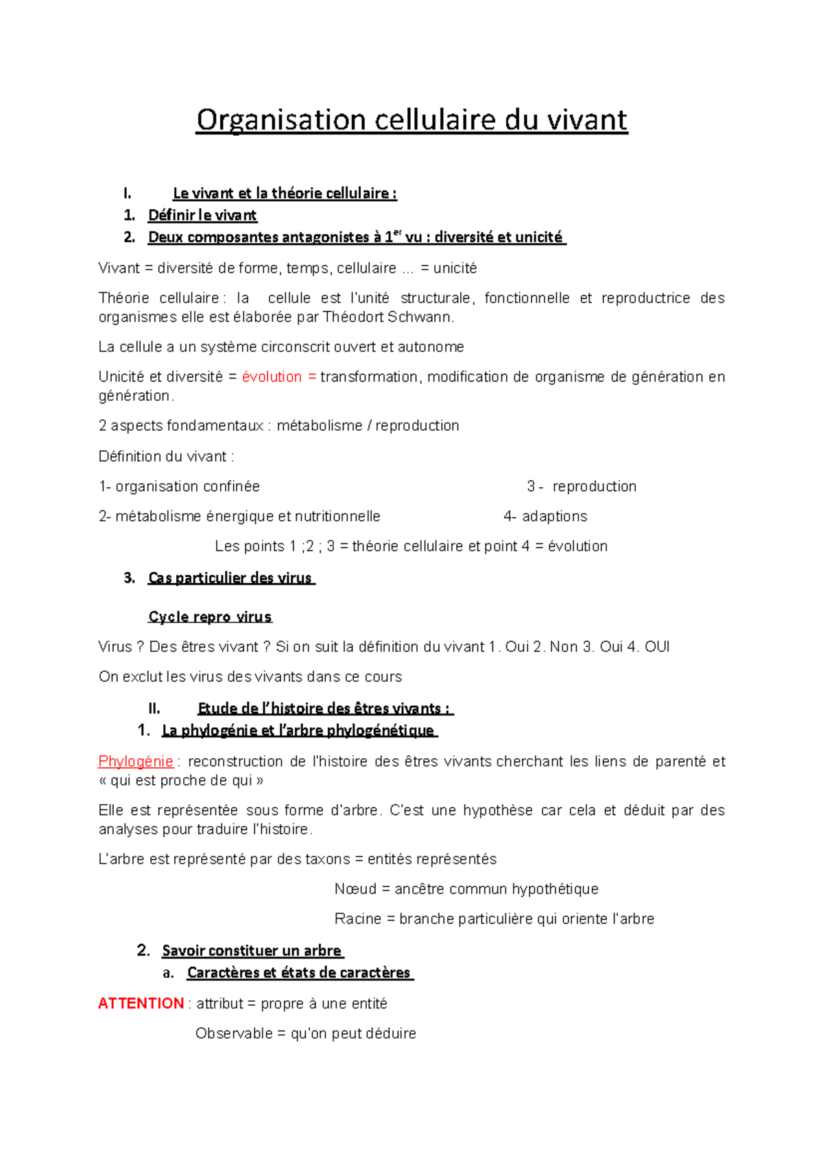 Theme 1 theorie cellulaire et arbre du vivant - Organisation cellulaire ...