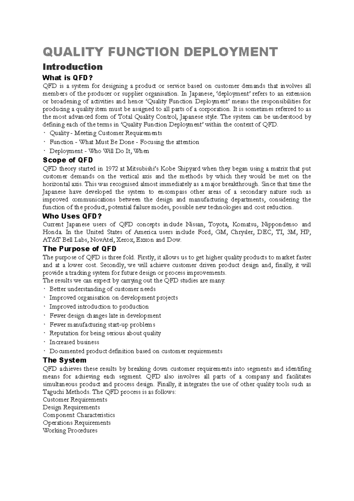 Example-of-QFD - assasa - QUALITY FUNCTION DEPLOYMENT Introduction What ...
