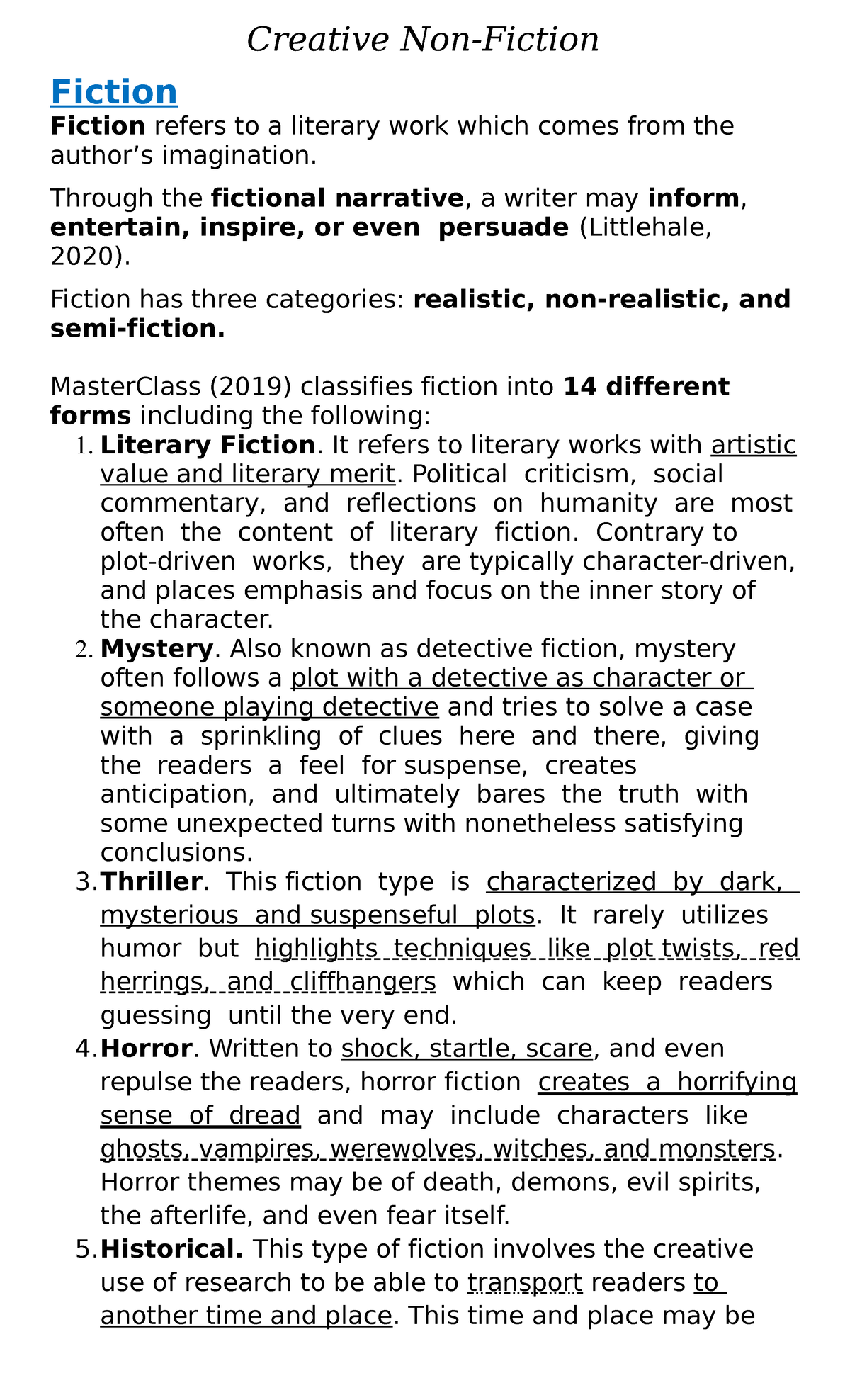Lesson 2 Creative Nonfiction - Fiction Fiction refers to a literary ...