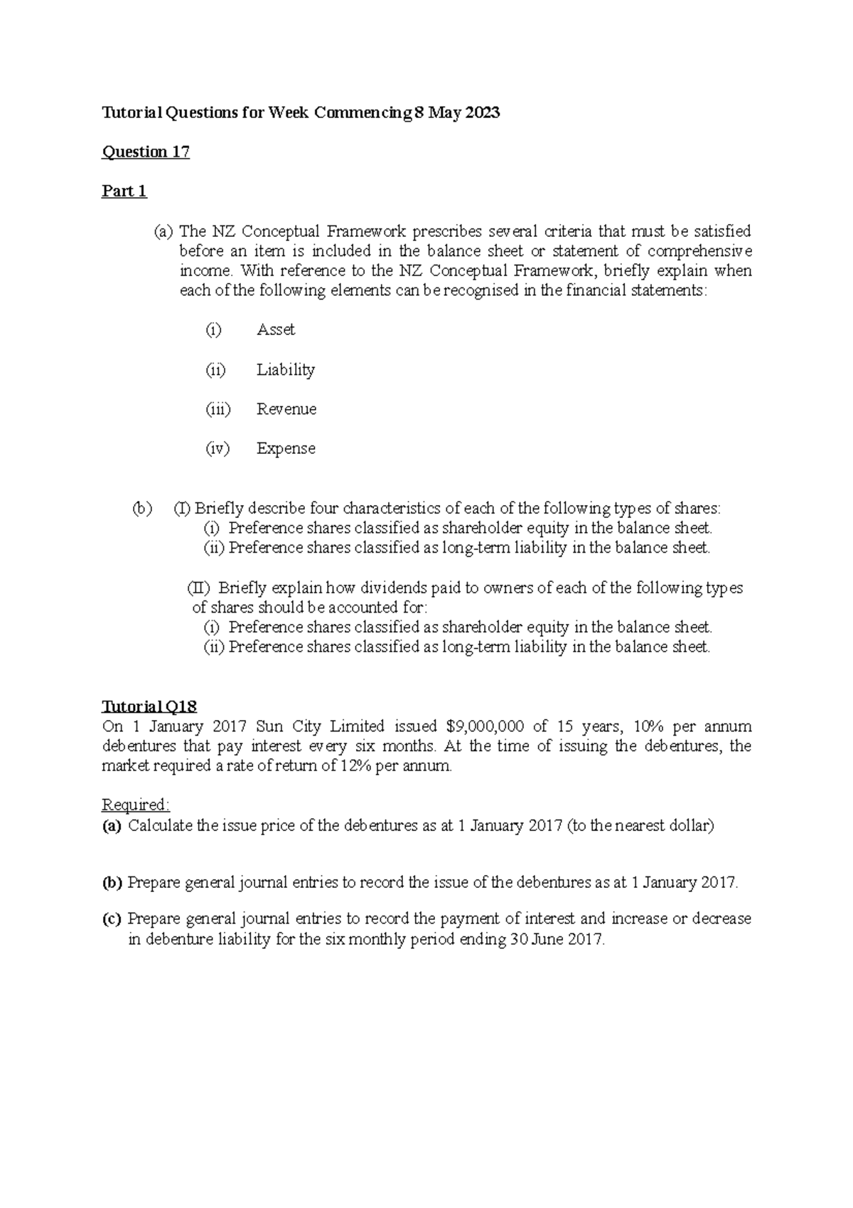 Week 11 Tutorial Questions - Intermediate Financial Accounting - UOW ...