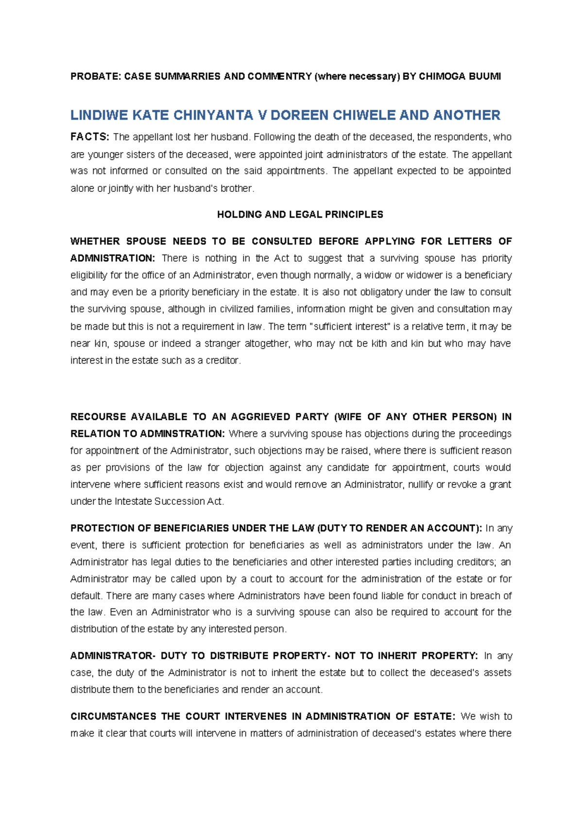 Probate AND Succesion LAW Cases - PROBATE: CASE SUMMARRIES AND ...