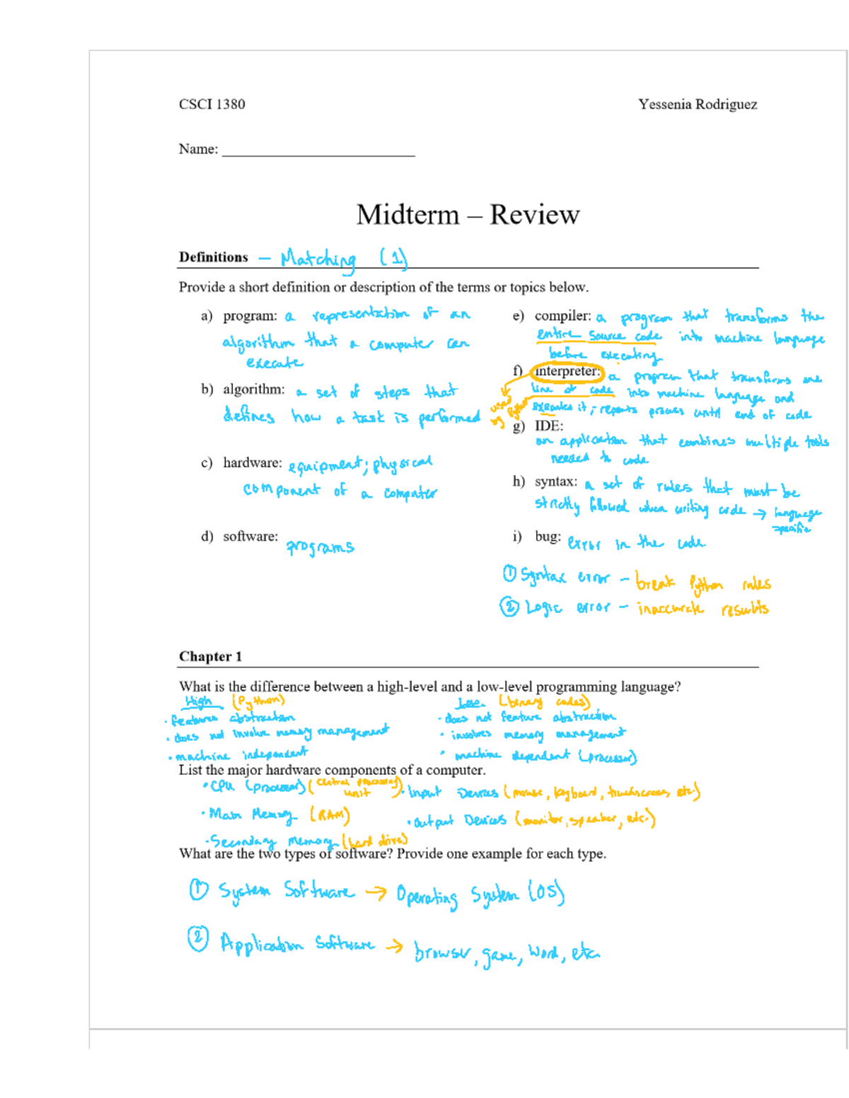 Midterm Review Notes - CSCI1380 - Studocu