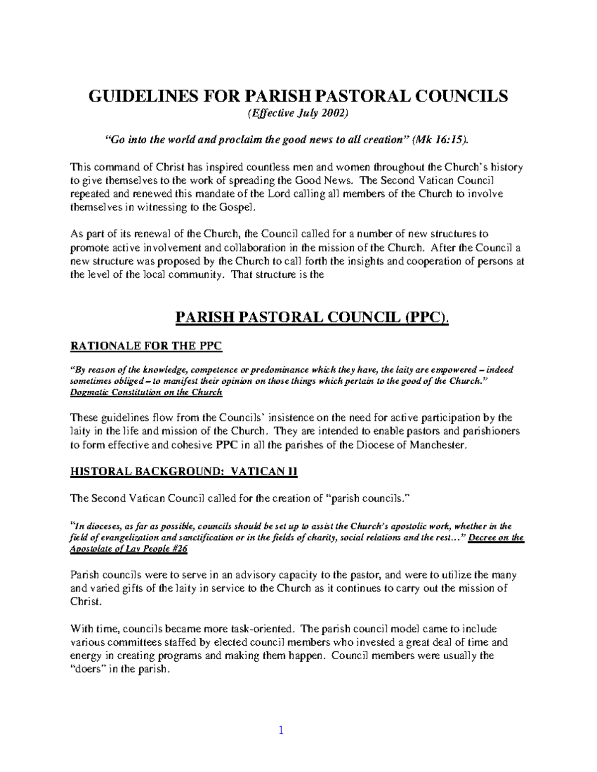 Parish Pastoral Council Guidelines - GUIDELINES FOR PARISH PASTORAL ...