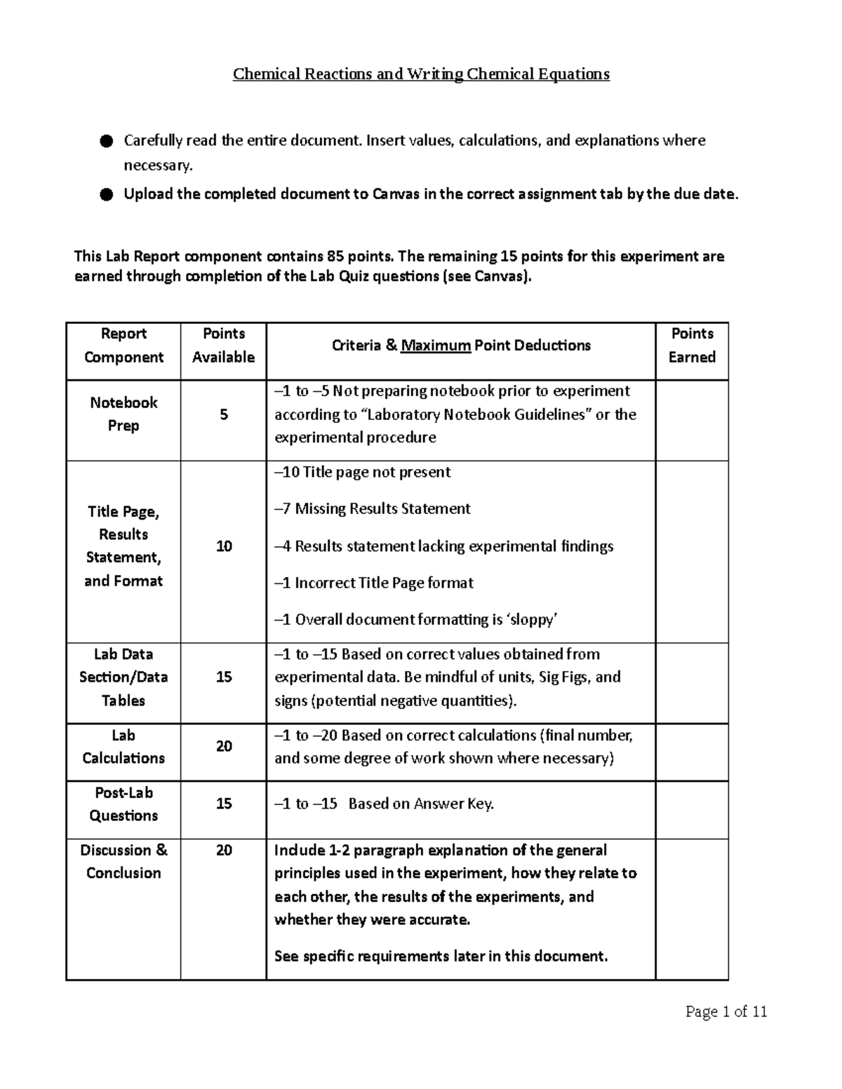 Chemical Reactions and Writing Chemical Equations 2023 - Carefully read ...