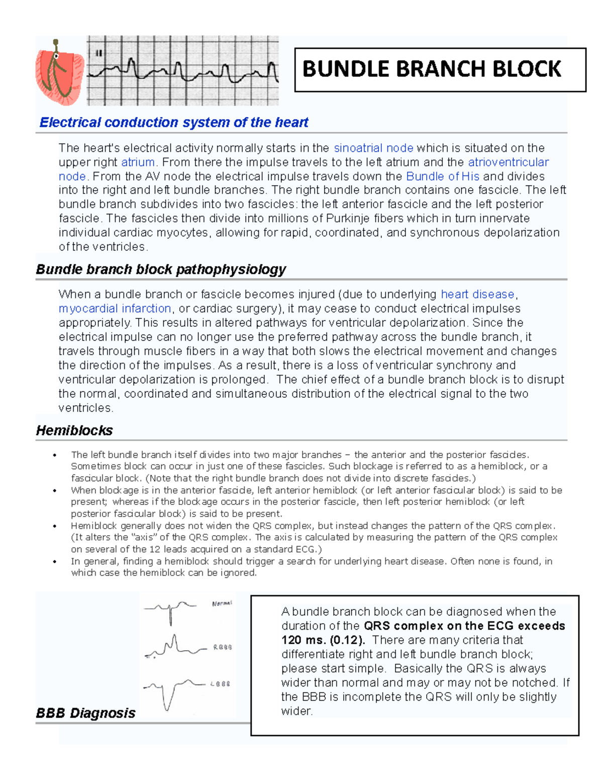 Bundle Branch Block - Electrical conduction system of the heart The ...