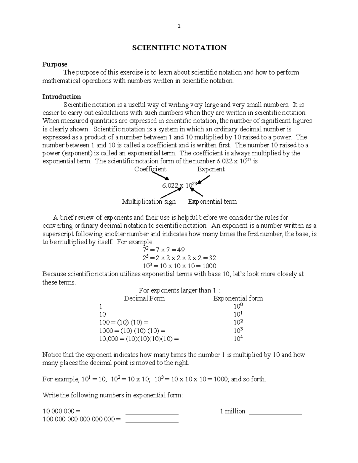 01. Scientific Notation-Miller-2 - SCIENTIFIC NOTATION Purpose The ...