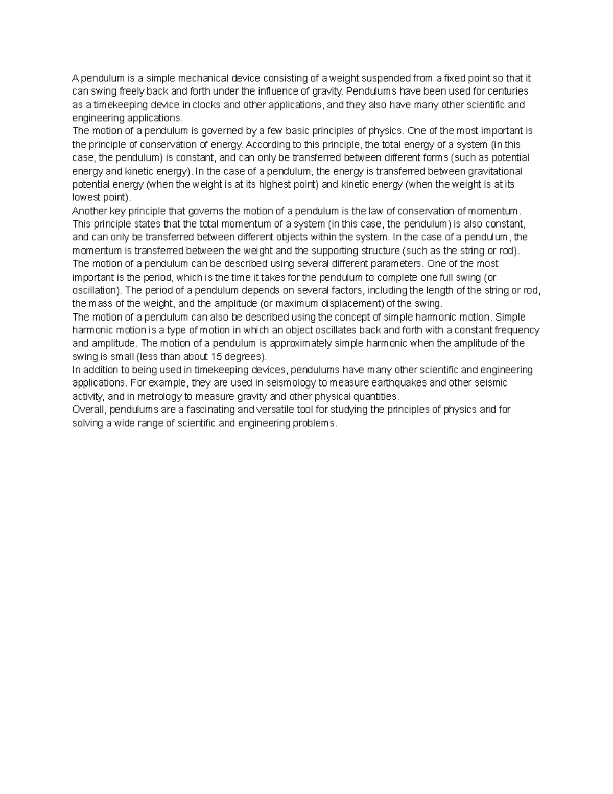 Pendulum Notes - A pendulum is a simple mechanical device consisting of ...