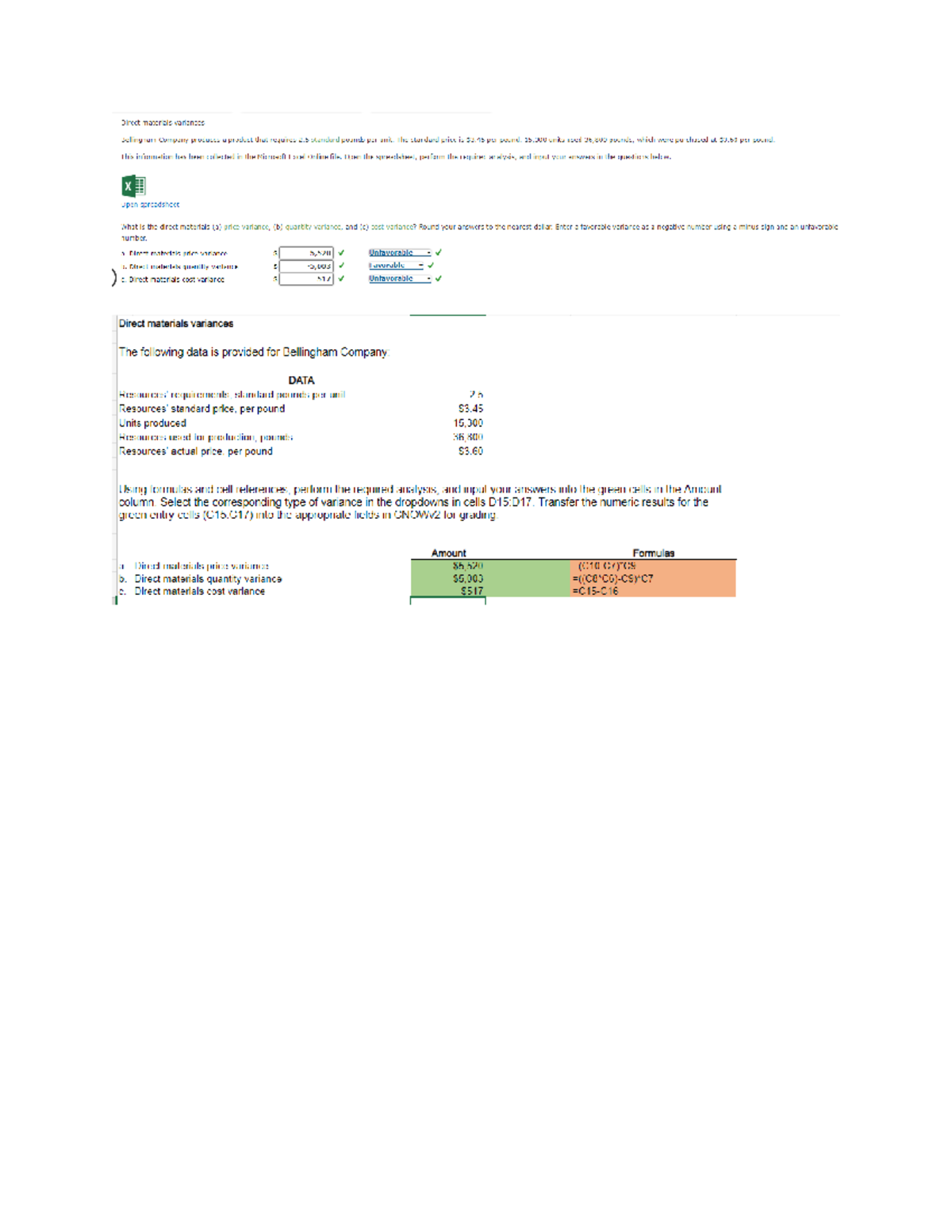 ACC 202 Cengage BE.09.01.Excel.Algo - Direct materials variances ...