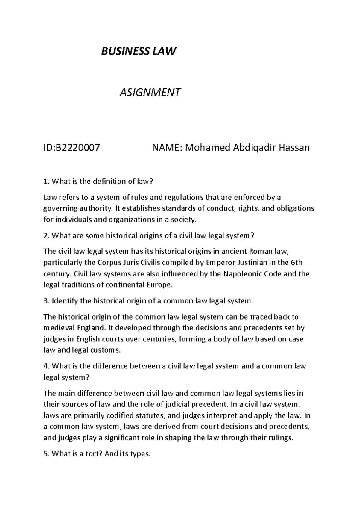 B222000 7 - Business owners and business leaders - BUSINESS LAW ASIGNMENT ID:B2220007 NAME ...