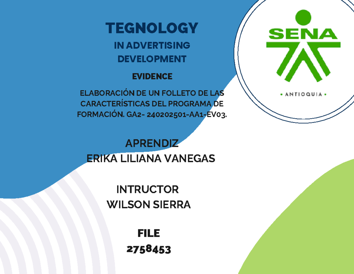 Elaboración de un folleto de las características del programa de ...