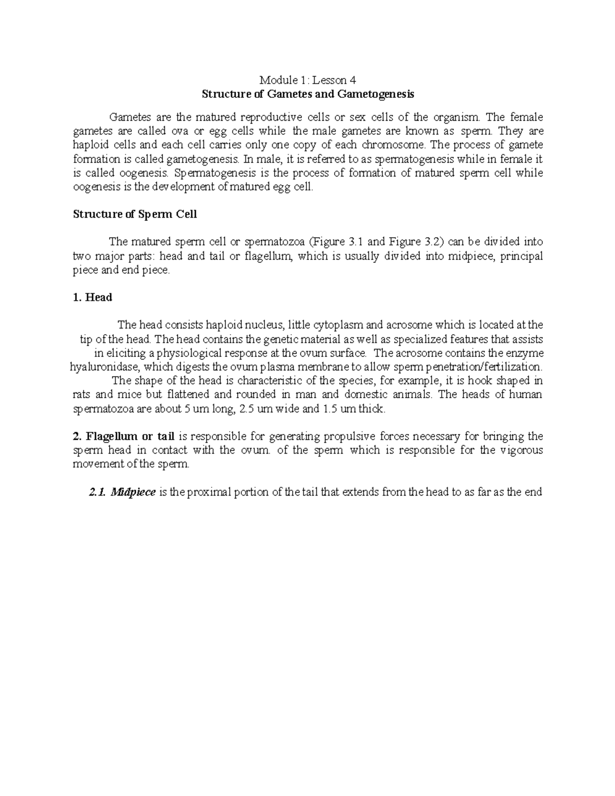 Structure of Gametes and Gametogenesis - Module 1: Lesson 4 Structure ...