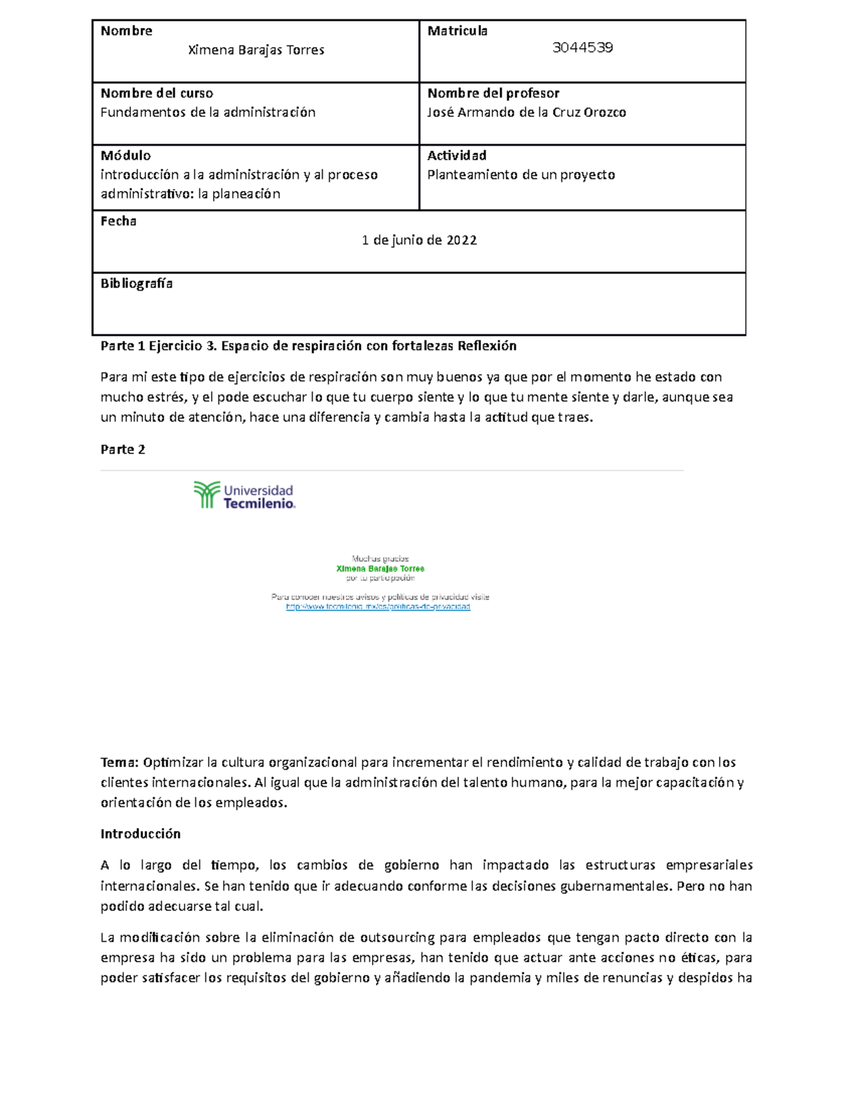 Tarea 2 - Nombre Ximena Barajas Torres Matricula 3044539 Nombre del ...