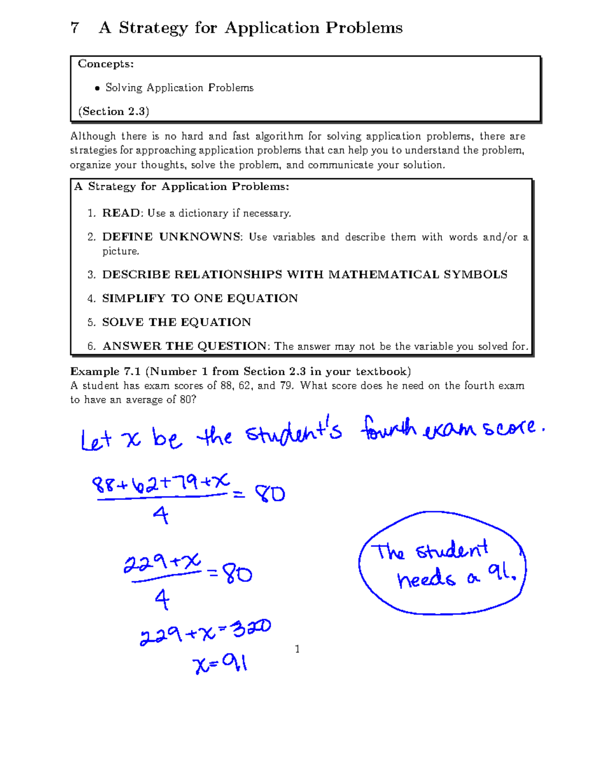 Lecture notes 5 handwritten - 7 A Strategy for Application Problems ...