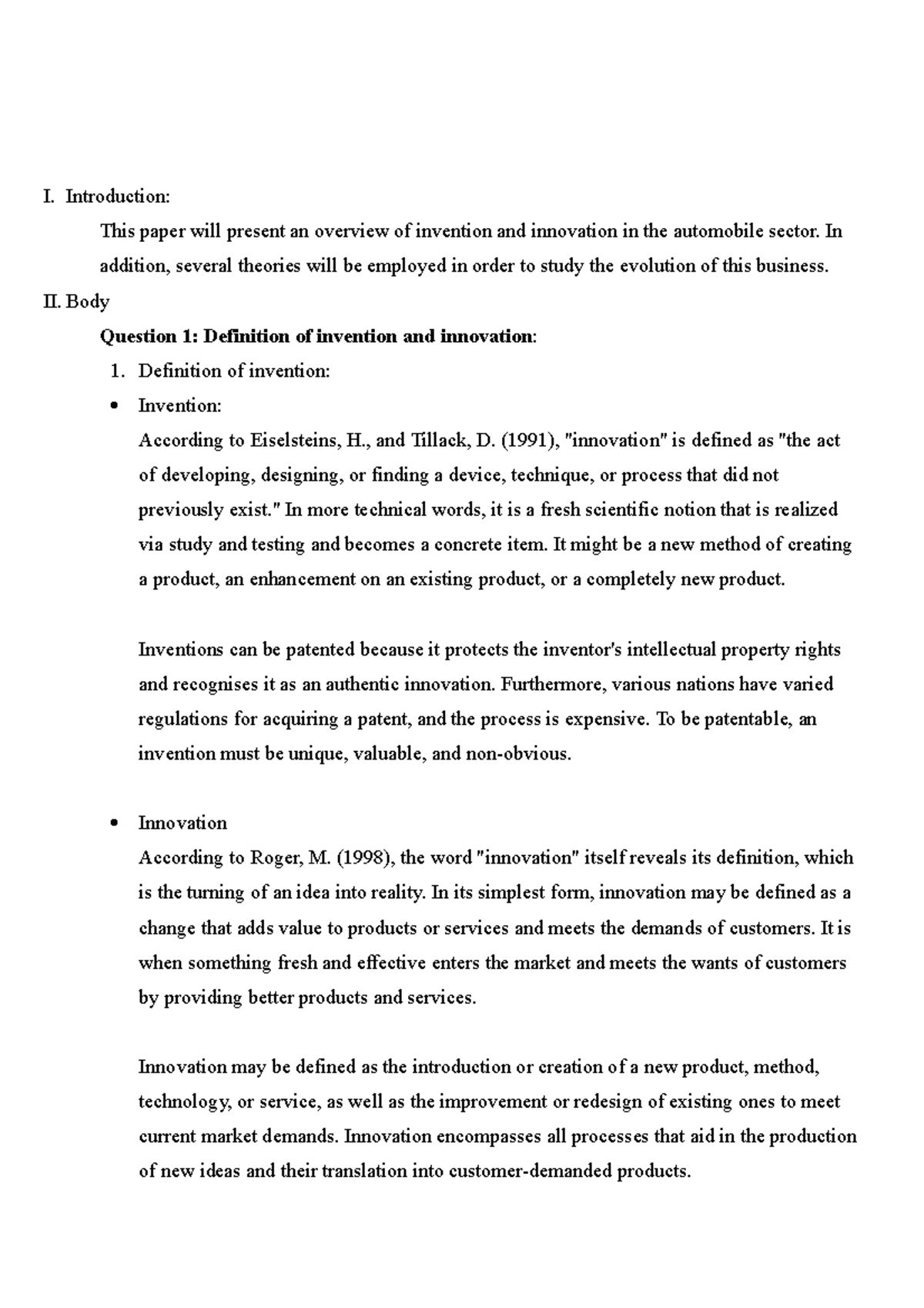Invention, and Innovation - I. Introduction: This paper will present an ...