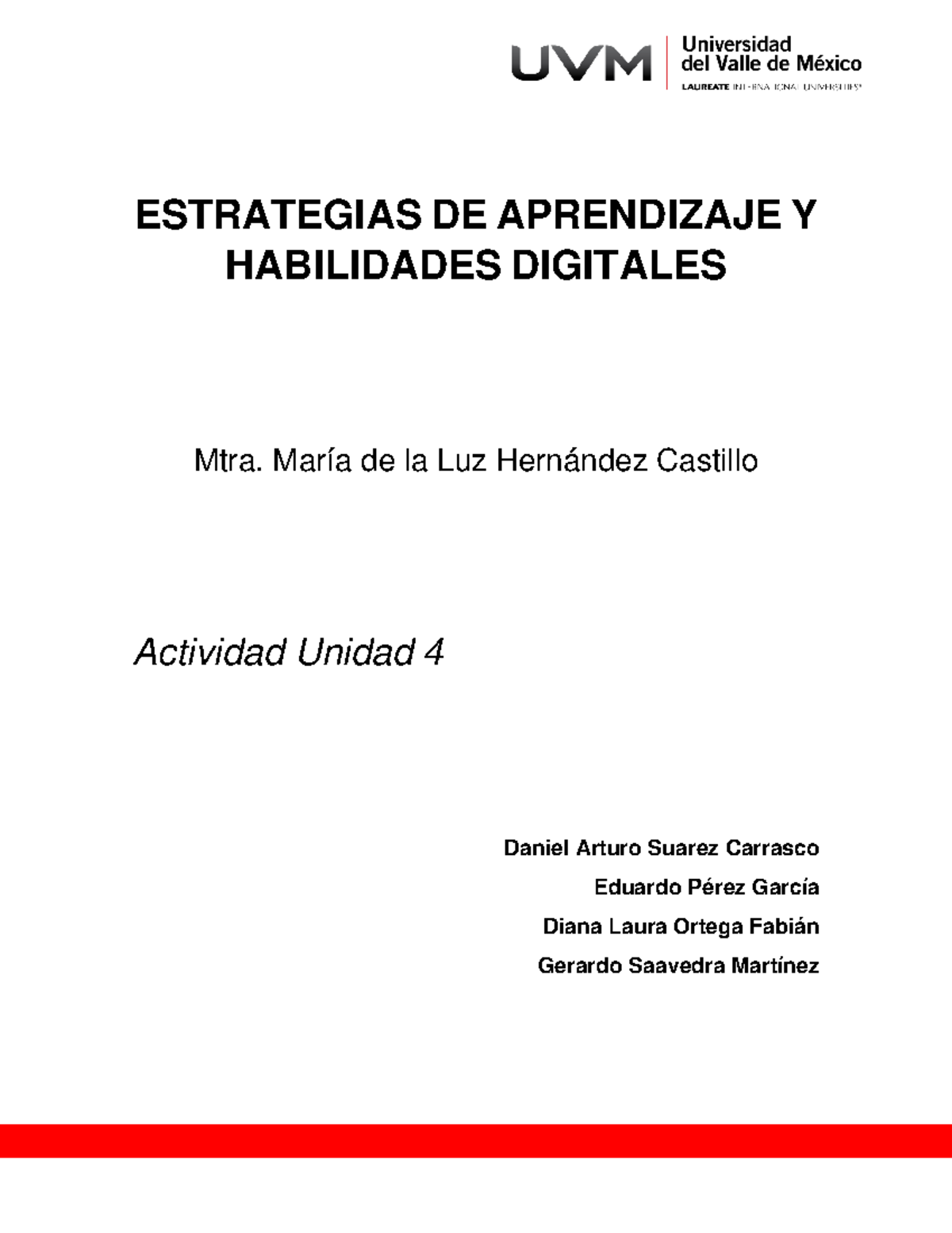 Actividad Ejercicios en Equipo Unidad 4 - ESTRATEGIAS DE APRENDIZAJE Y ...