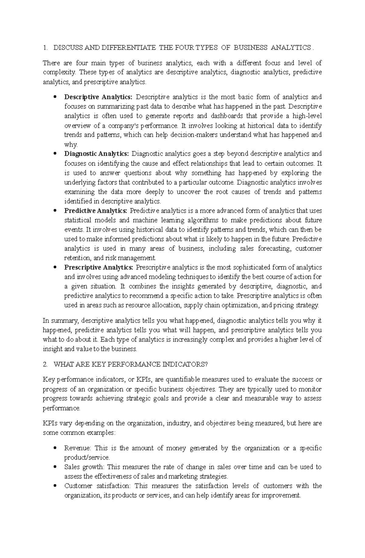 Analytics - N/A - 1. DISCUSS AND DIFFERENTIATE THE FOUR TYPES OF ...