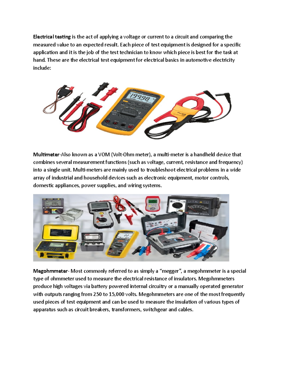 Electrical-basics-2 - eele - Electrical testing is the act of applying ...