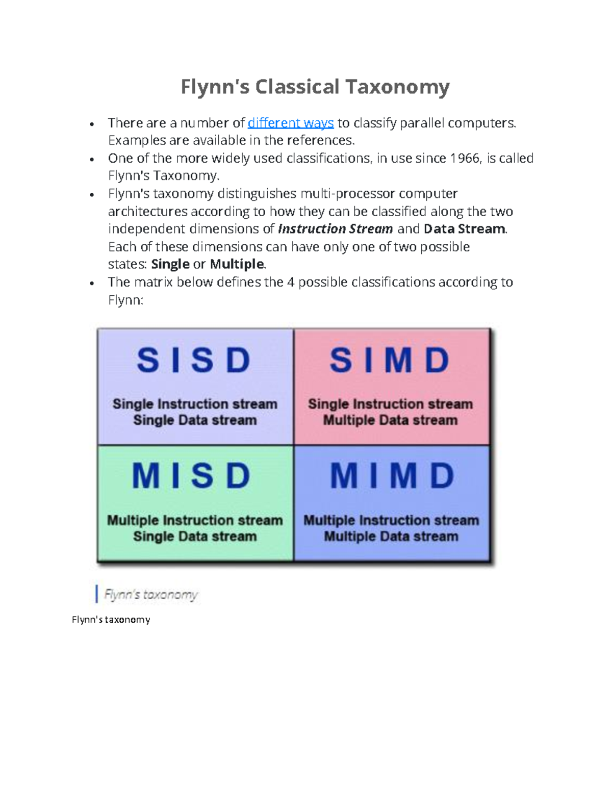 Flynn taxonomy - Distributed computing - Flynn's Classical Taxonomy ...